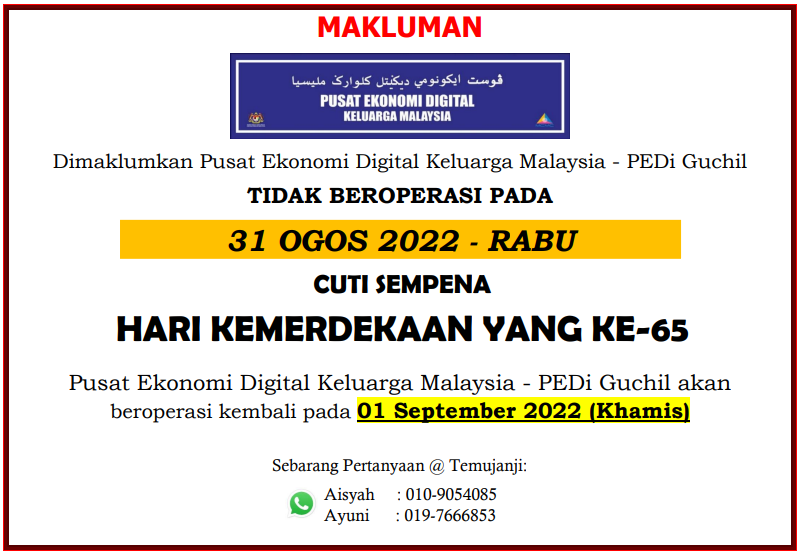 Notis Cuti Hari Kemerdekaan Yang Ke-65 – NADI Guchil, Kuala Krai